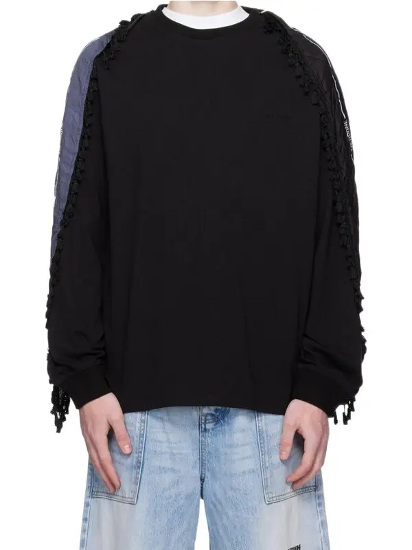 We11Done Panel Cotton Sweatshirt With Fringed Scarf - Black