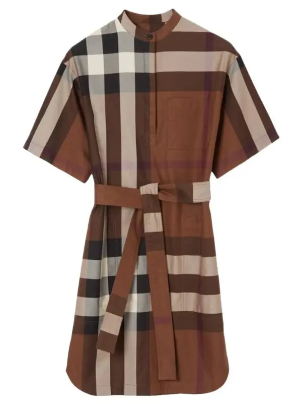 Burberry Check-print Cotton Dress - Brown