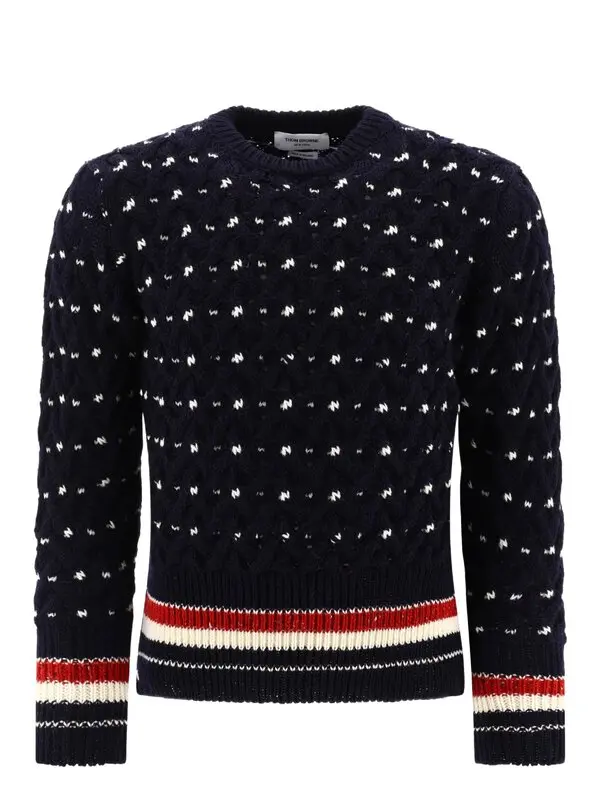Thom Browne Crewneck Cable-knit Sweater - Navy Blue