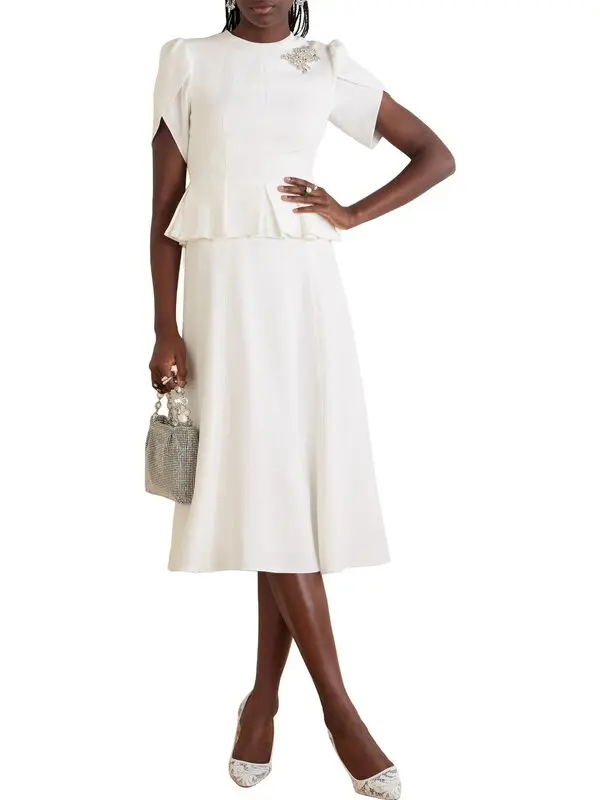 Erdem Crystal-embellished Peplum Midi Dress - White
