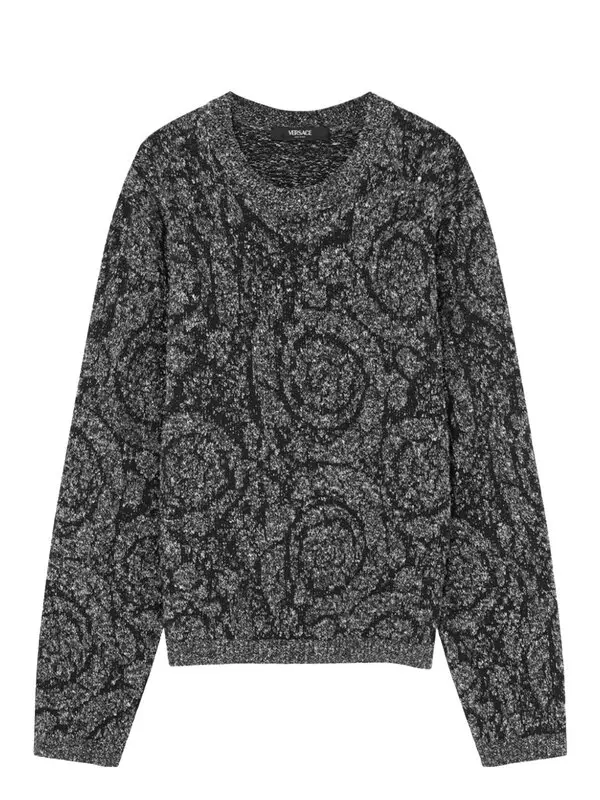 Versace Barocco Jacquard Crewneck Tweed Jumper - Black