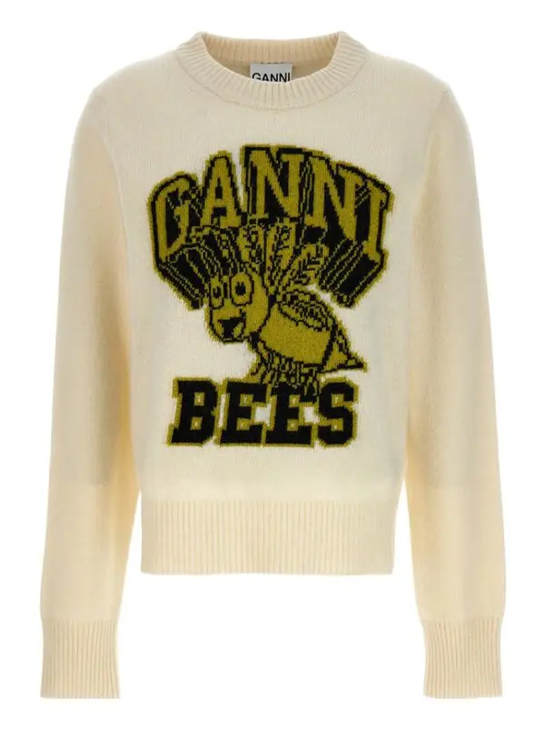 GANNI Graphic Bee Crewneck Pullover - Egret
