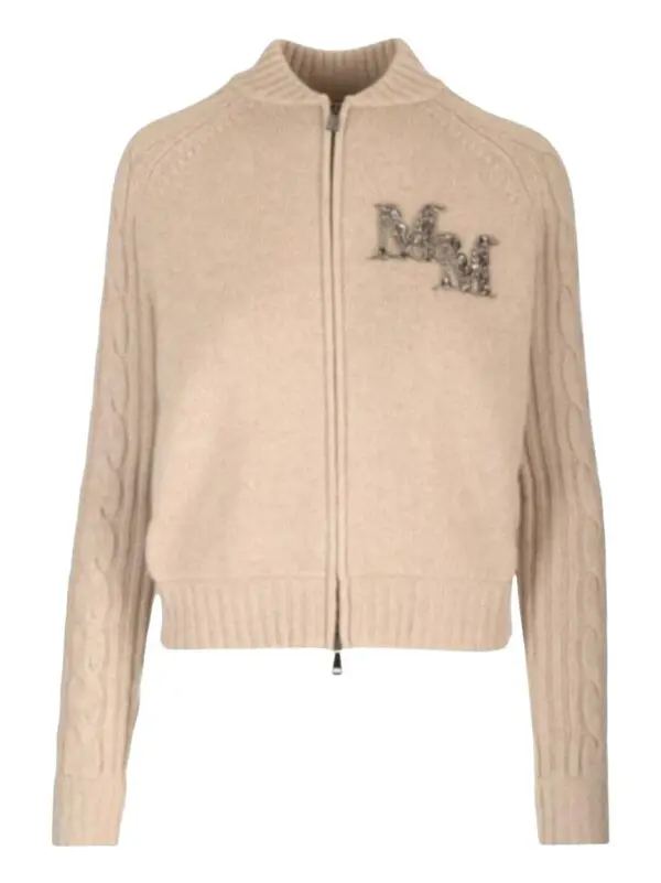 Max Mara Logo Knitted Cardigan - Nude