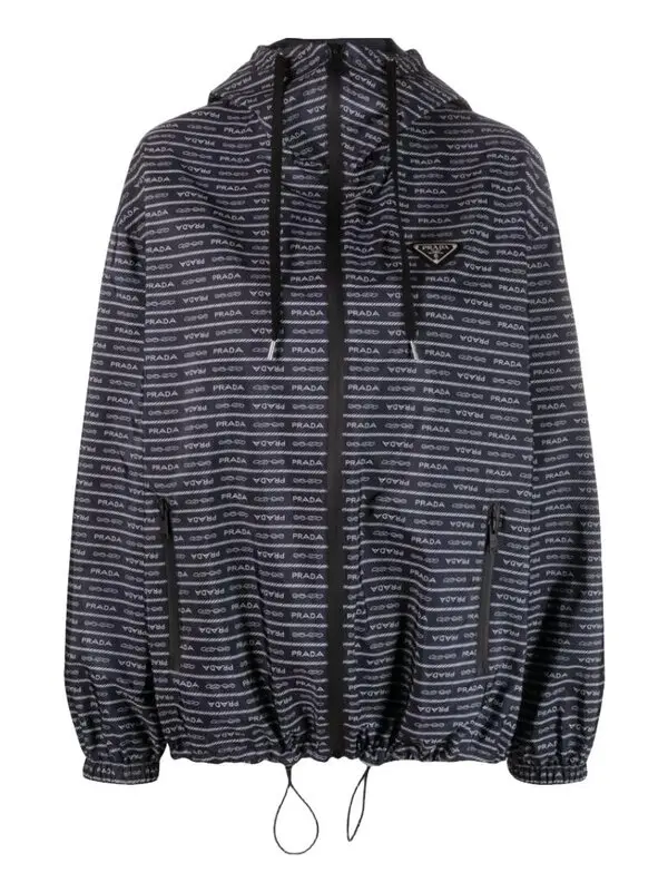 Prada Zip-up Hooded Jacket With Logo Cord - Black