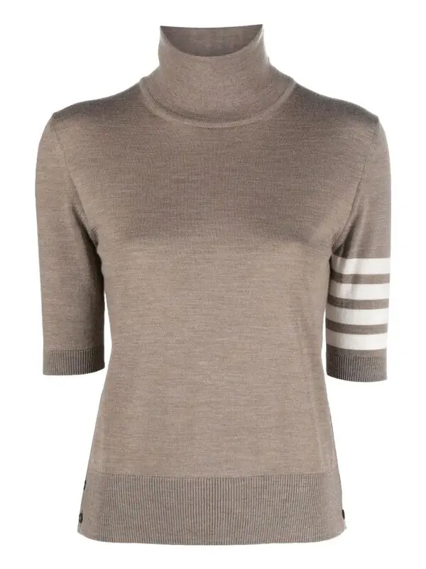 Thom Browne Fine Knit Turtleneck Jumper With Striped Sleeves - Nude