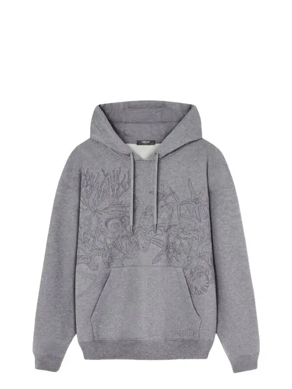 Versace Milano Stamp-embroidered Drawstring Hoodie - Gray