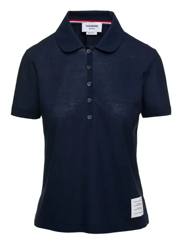 Thom Browne Short-sleeved Polo Shirt With Peter Pan Collar - Navy Blue