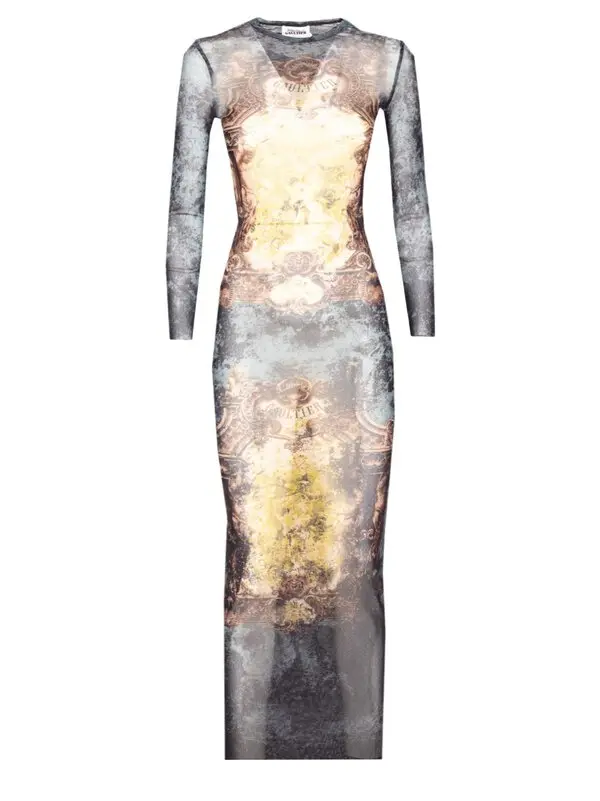 JEAN PAUL GAULTIER Long Sleeve Printed Maxi Dress - Gray