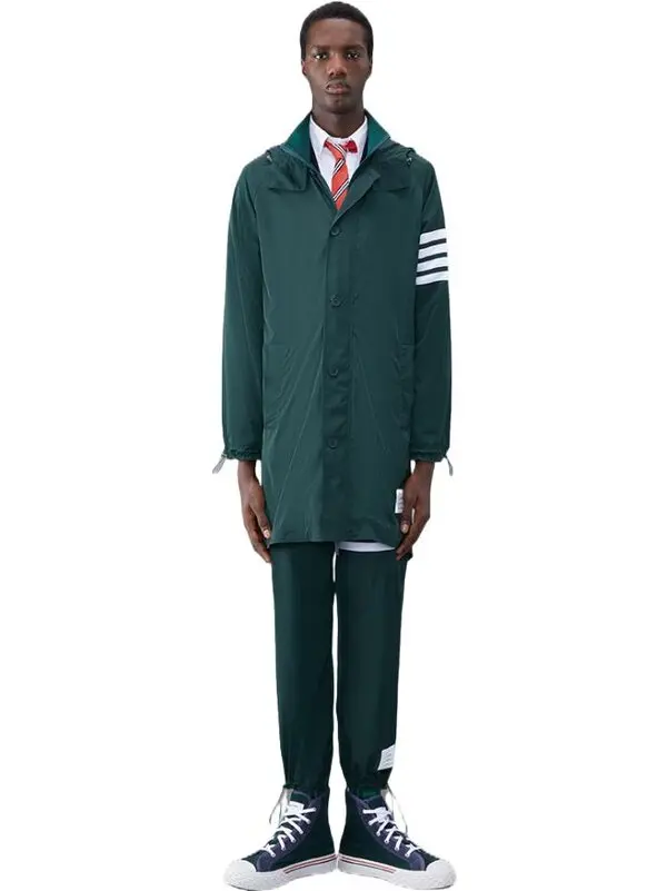 Thom Browne Raglan Sleeve Parka With Four Stripes - Green