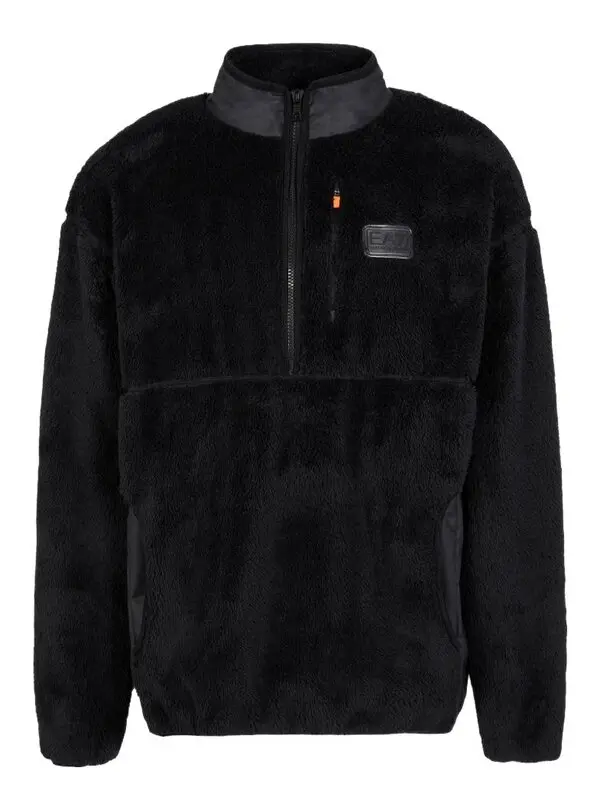 EA7 Suede Sports Sweater With Zipper Details - Black