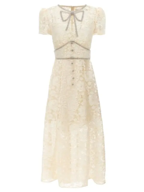 SELF-PORTRAIT Floral Lace Midi Dress - Nude