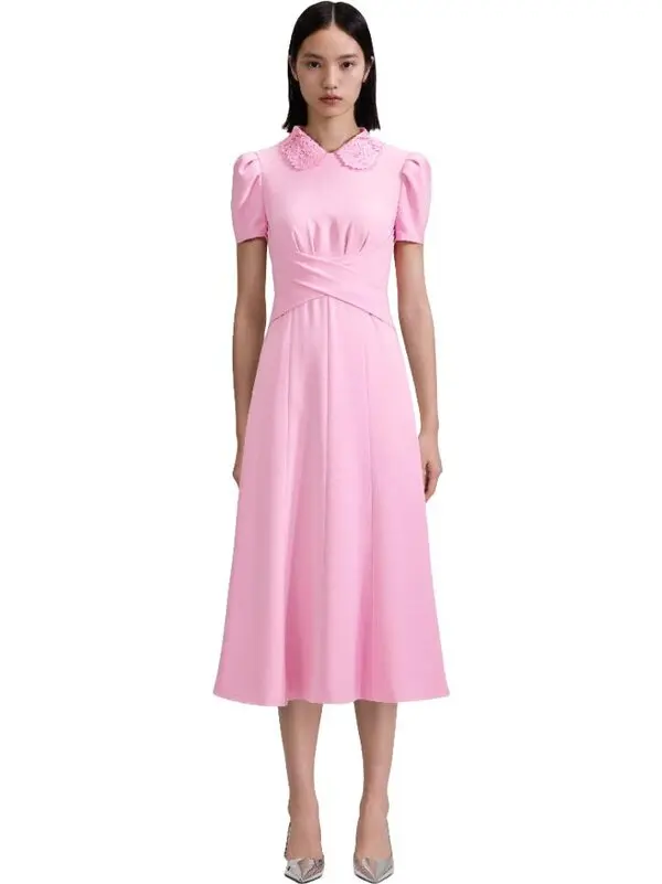 SELF-PORTRAIT Lace Collar Midi Dress - Pink