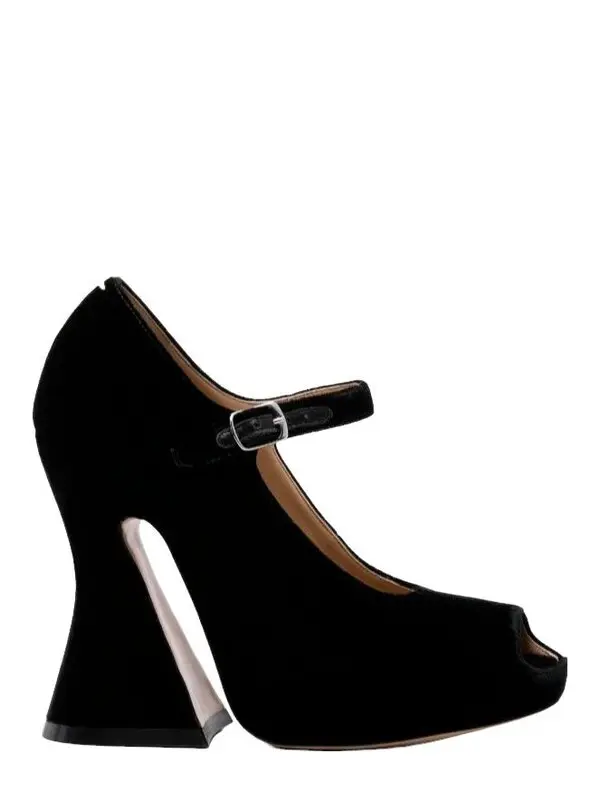 MAISON MARGIELA Velvet Peep-toe Mary Jane Sandals - Black