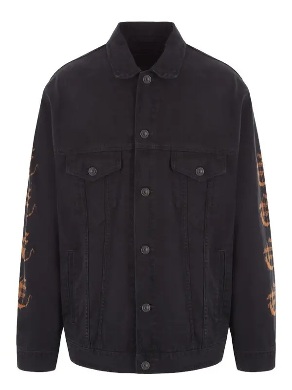 Balenciaga Single-breasted Denim Jacket With Graphic Print - Black