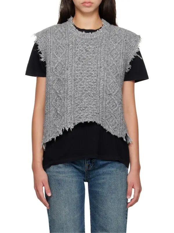R13 Boyfriend Cable Knit Vest - Gray