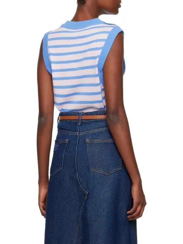 GANNI Striped Knitted Vest - Blue