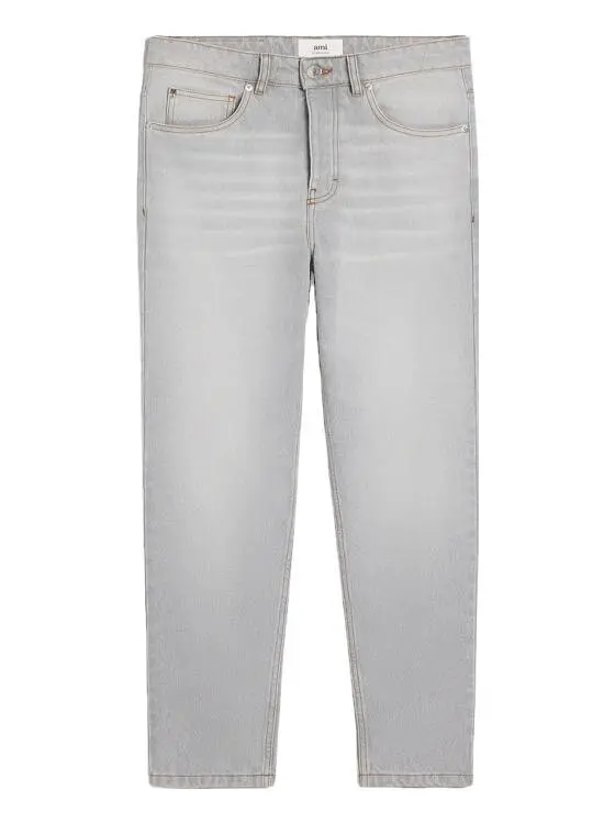 Ami Straight Leg Jeans With Logo Patch - Gray