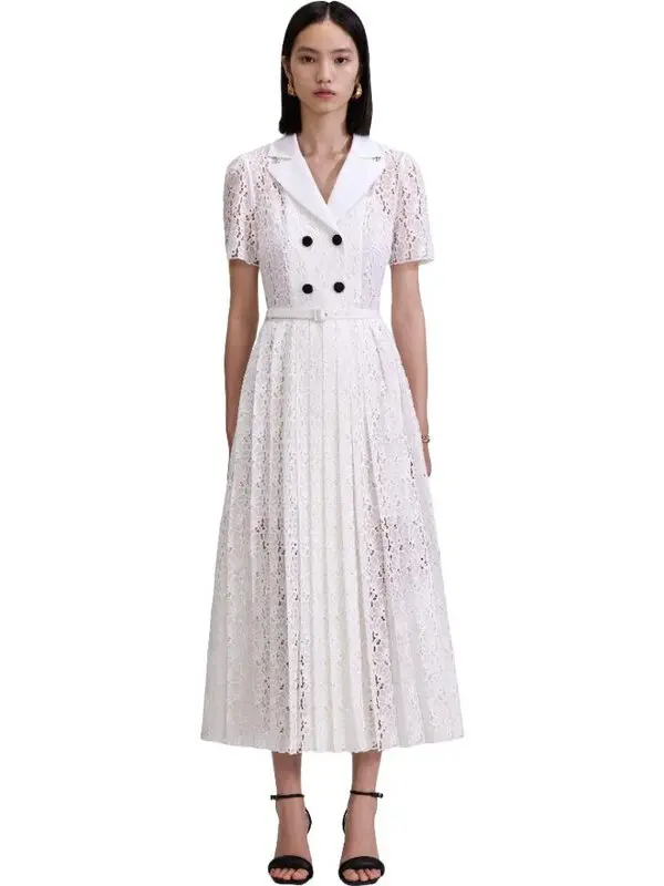 SELF-PORTRAIT Floral Lace Double-breasted Midi Dress - White
