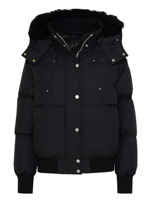 Moose Knuckles Buttoned Hooded Bomber Jacket - Black
