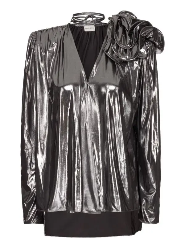 Magda Butrym V-neck Long Sleeve Blouse - Black