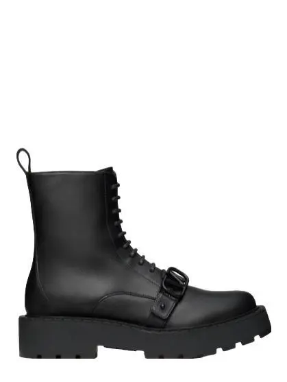 Valentino Garavani Vlogo Plaque Lace-up Combat Boots - Black