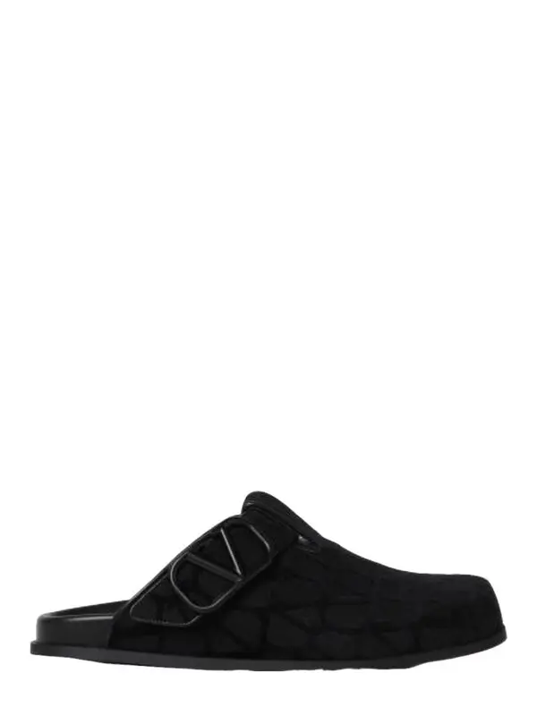 Valentino Garavani Toile Iconographe Vlogo Plaque Slip-on Mules - Black