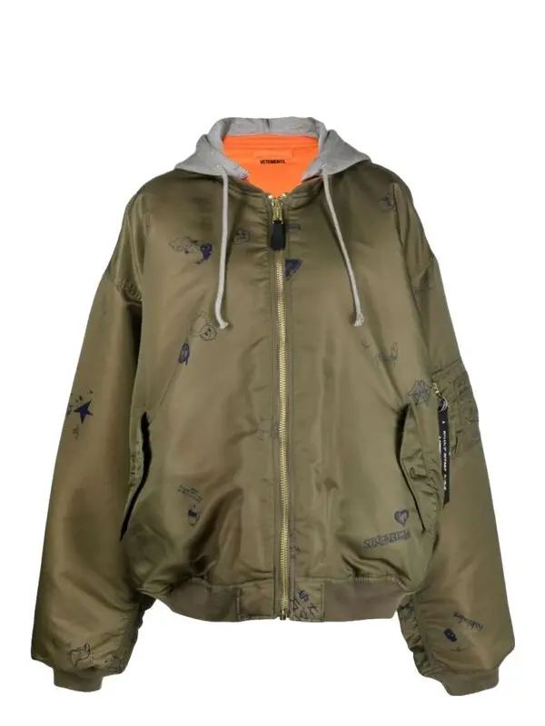Vetements Graphic Print Hooded Bomber Jacket - Green