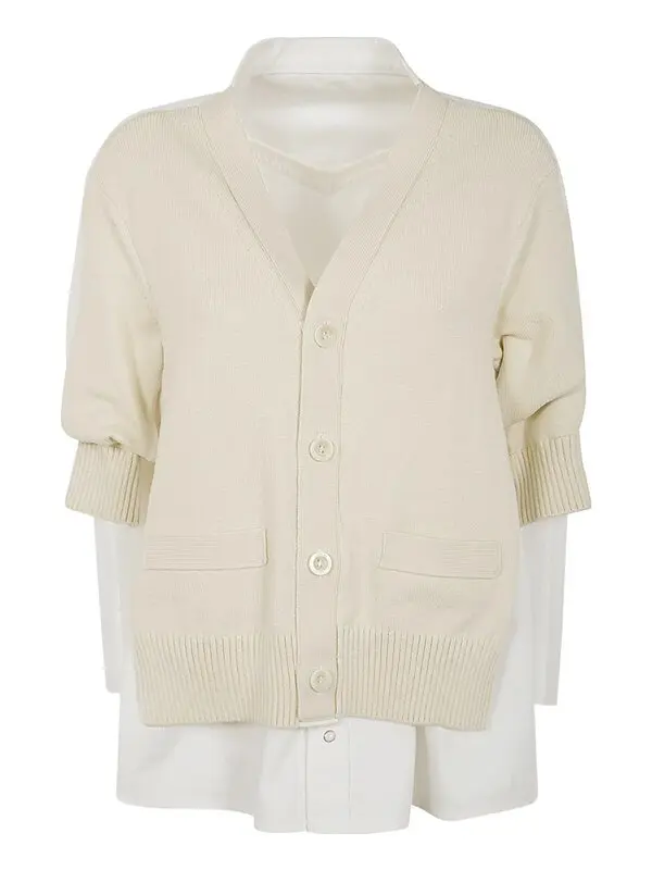 Sacai Layered Knitted Cardigan - White