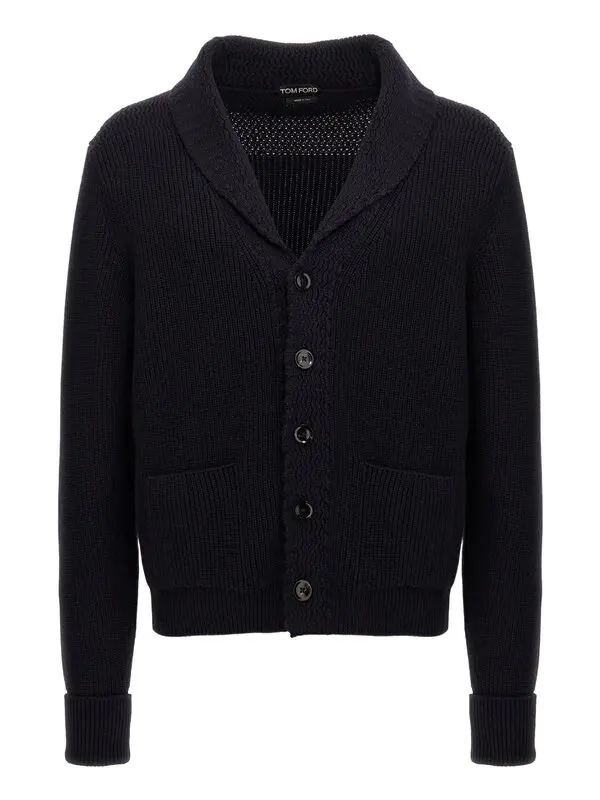 TOM FORD Ribbed-knit Shawl Collar Cardigan - Black
