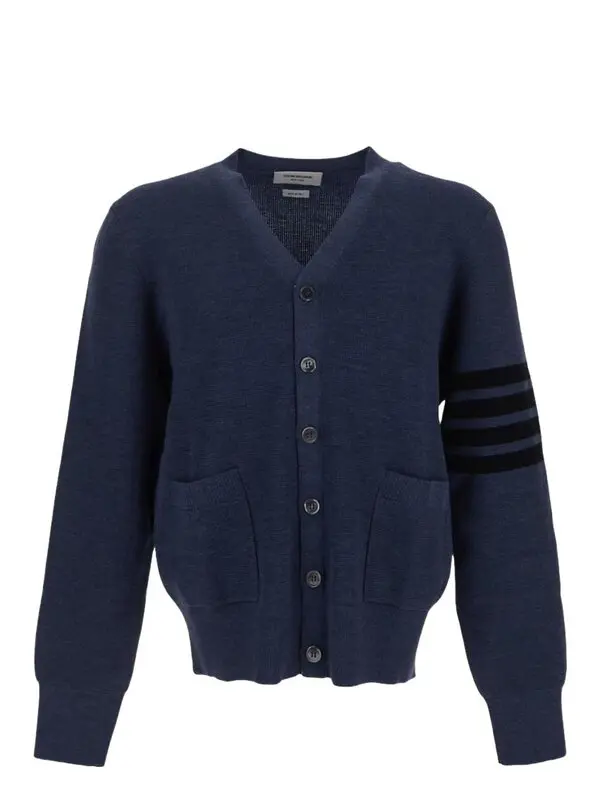 Thom Browne V-neck Long-sleeve Cardigan With Four-bar Detail - Black