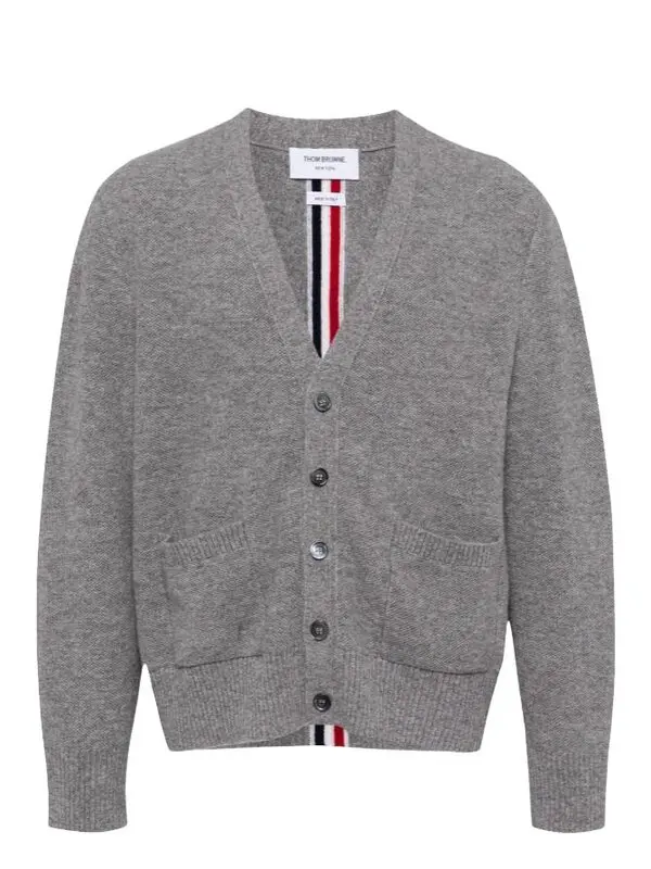 Thom Browne Washed Stitch Knitted Cardigan - Light Gray
