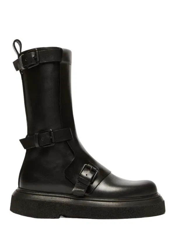 Max Mara Round Toe Buckled Boots - Black