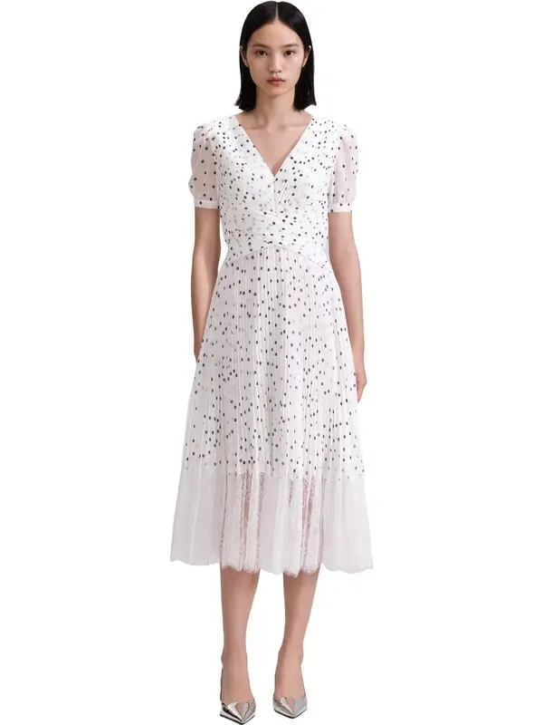 SELF-PORTRAIT Polka Dot Chiffon Midi Dress - White