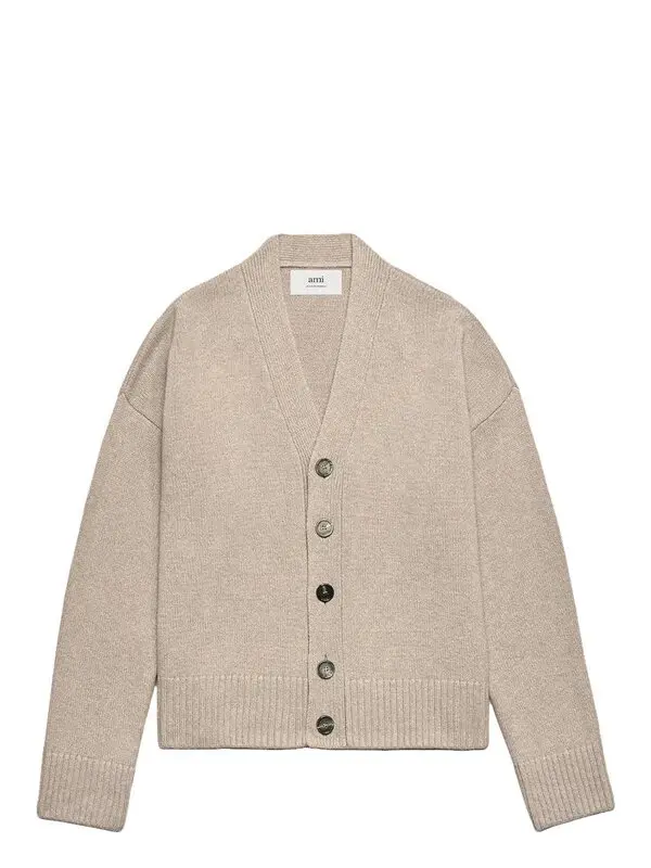 Ami Long Sleeve Buttoned Cardigan - Nude
