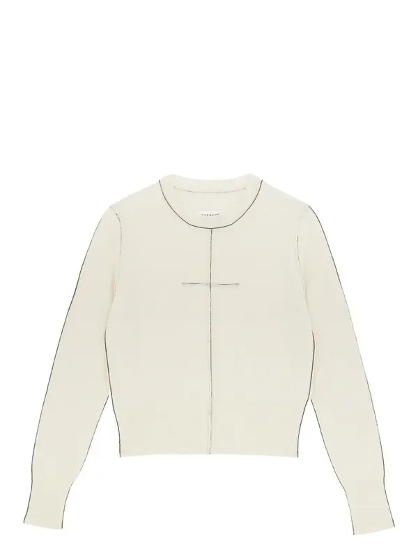 MAISON MARGIELA Cropped Crewneck Knit Jumper With Contrast Stitching - White