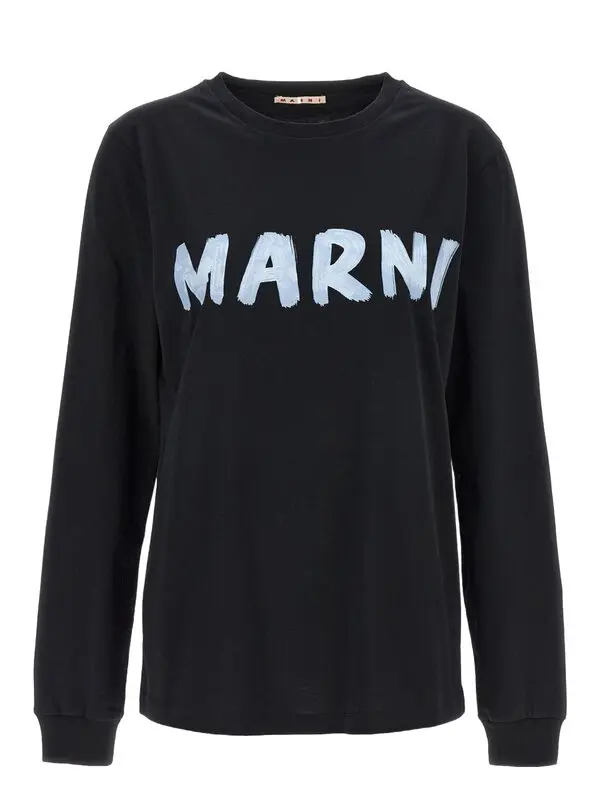 Marni Logo Print Long Sleeve T-shirt - Black