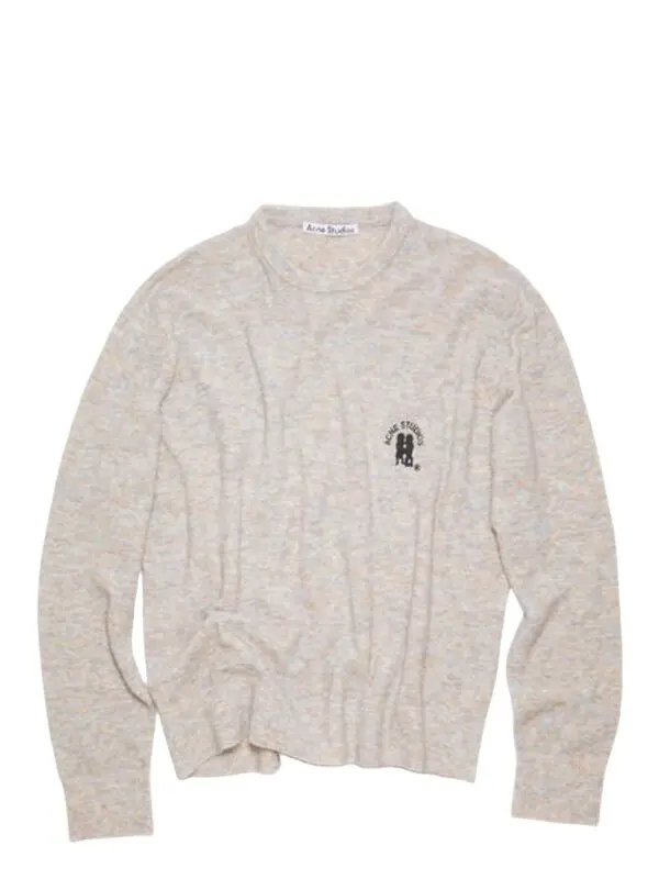 Acne Studios Mélange Jumper With Embroidered Logo - Light Gray/brown Mixed Color