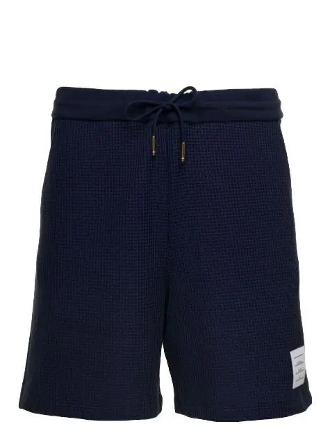Thom Browne Drawstring Logo Patch Shorts - Navy Blue