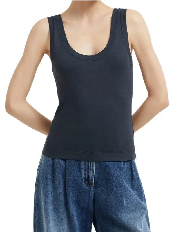 Brunello Cucinelli Ribbed Tank Top With Monili Decoration - Black