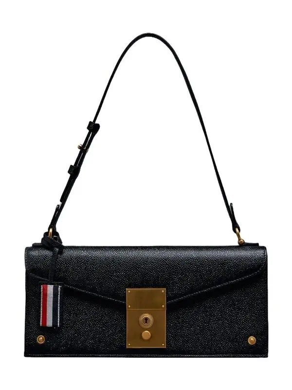 Thom Browne Leather Shoulder Bag With Brass Hardware - Black
