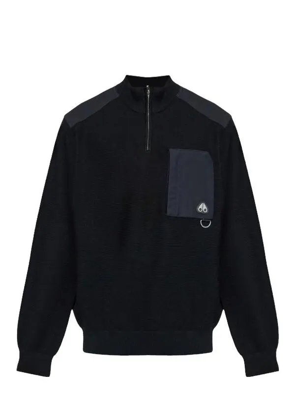 Moose Knuckles Half-zip Panelled Sweater With Stand-up Collar And Cargo Pocket - Black