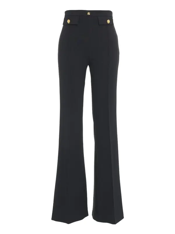 Elisabetta Franchi Logo Rivet Stretch Crepe Palazzo Trousers - Black