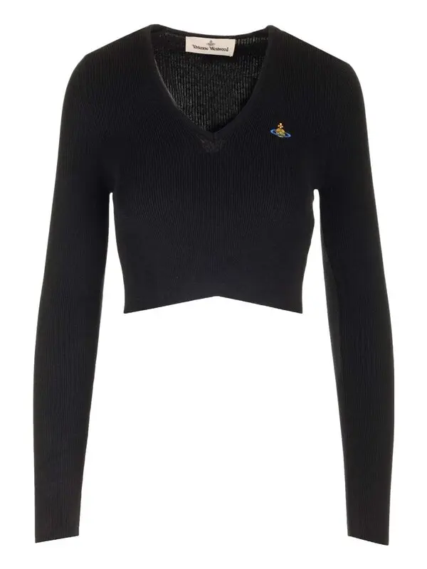 VIVIENNE WESTWOOD Bea Cropped V-neck Jumper - Black