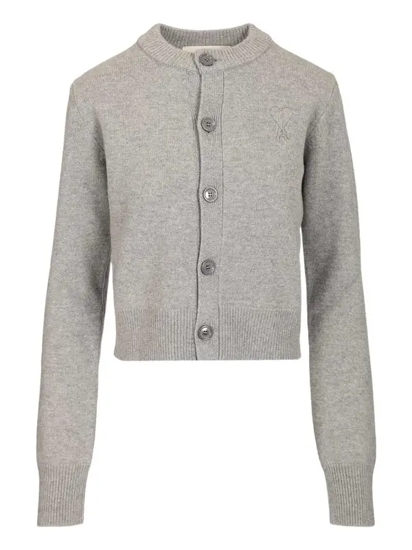 Ami Wool Cardigan With Button Fastening - Gray