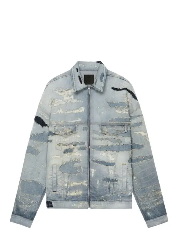 Givenchy Oversized Denim Jacket With Rip And Repair Details - Light Blue