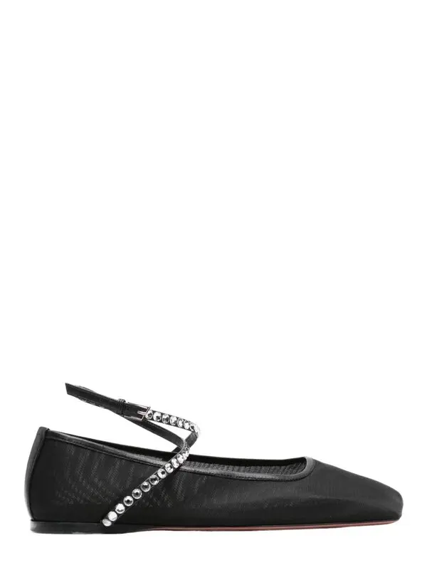 Amina Muaddi Embellished Mesh Ballerina Flats With Buckled Ankle Strap - Black