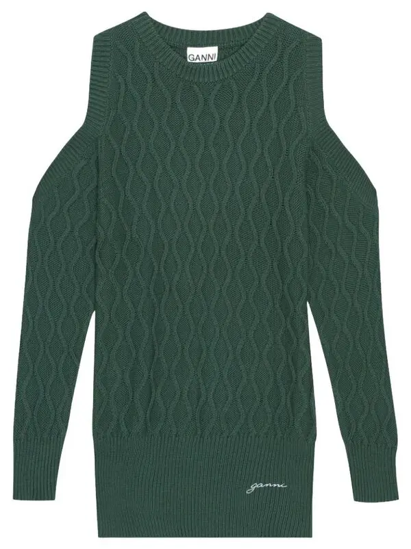 GANNI Cold-shoulder Crewneck Knitted Dress - Green