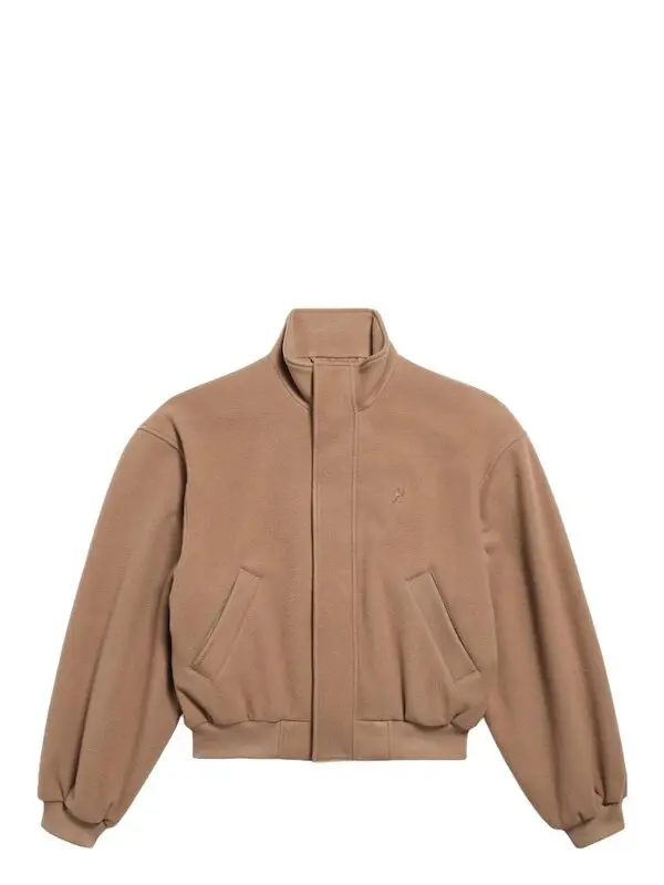 Balenciaga High Neck Blouson With Lion Embroidery - Camel