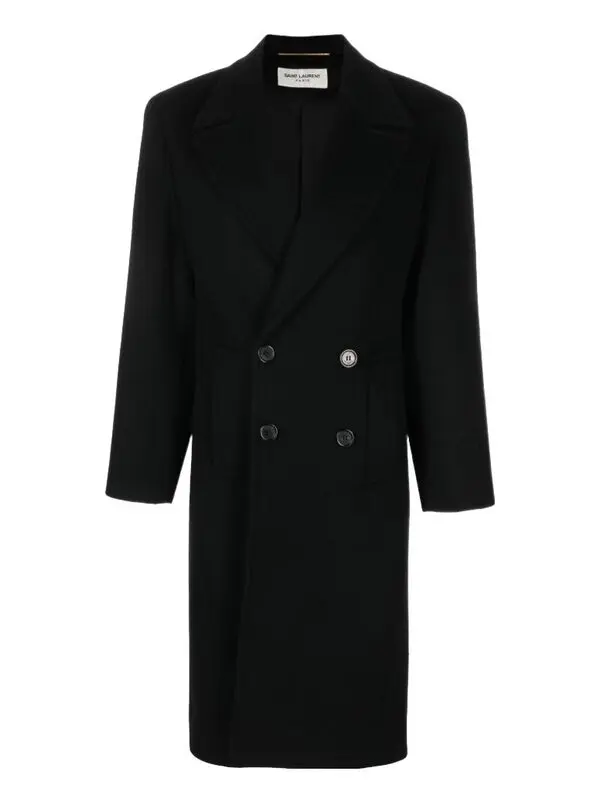 Saint Laurent Double-breasted Long Coat - Black
