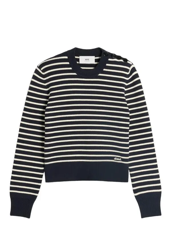 Ami Striped Sailor Jumper With Embroidered Logo - Navy Blue/off-white